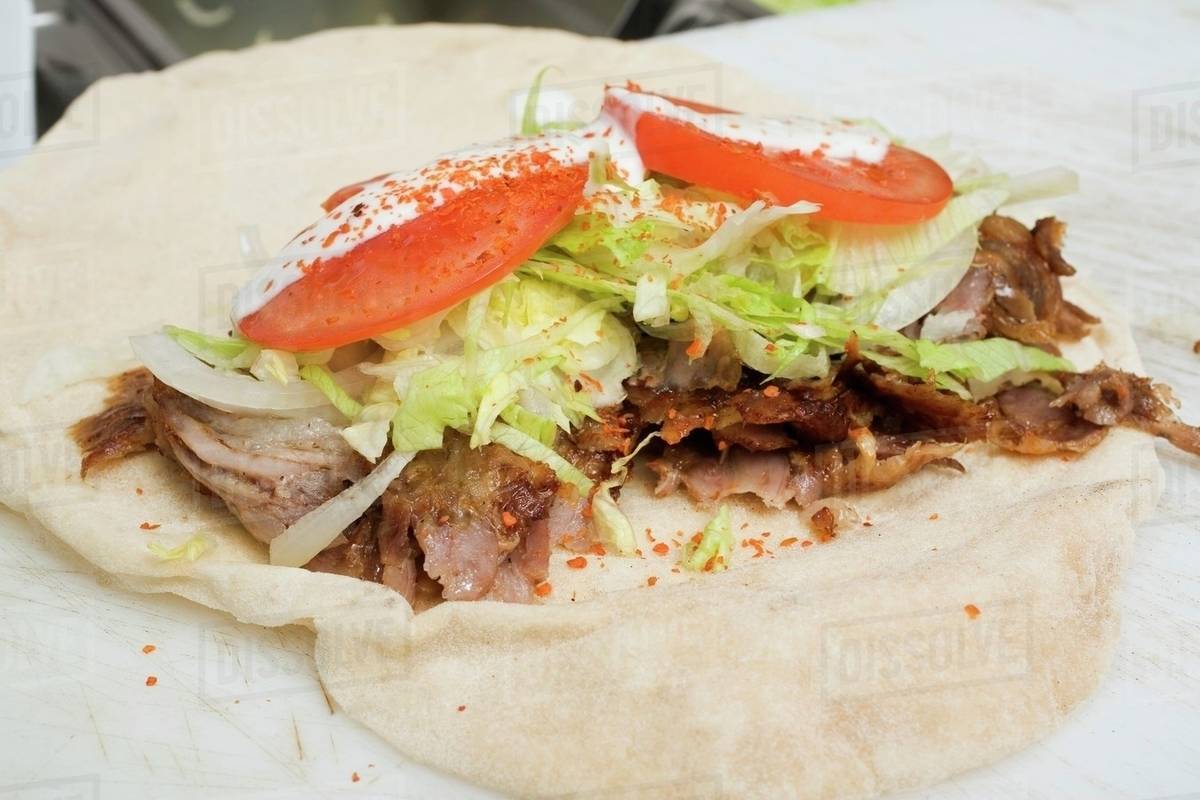 Durum doner (rolled doner) ready for rolling - Stock Photo - Dissolve