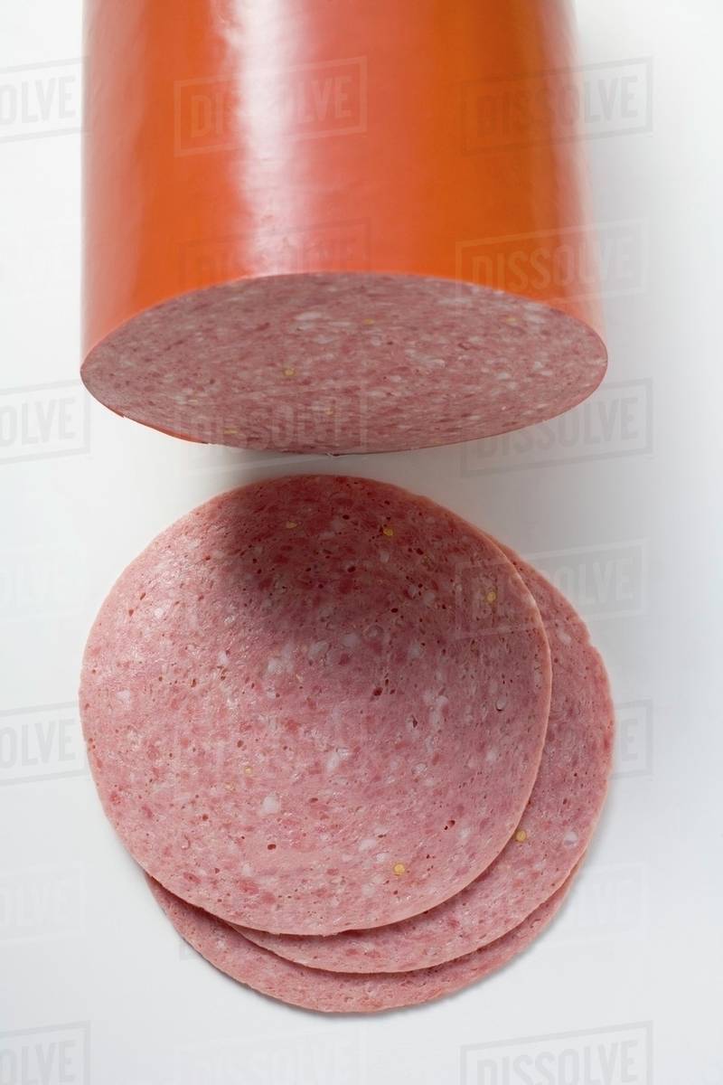 Bierwurst (beer sausage) with slices cut - Royalty-free Stock Photo ...