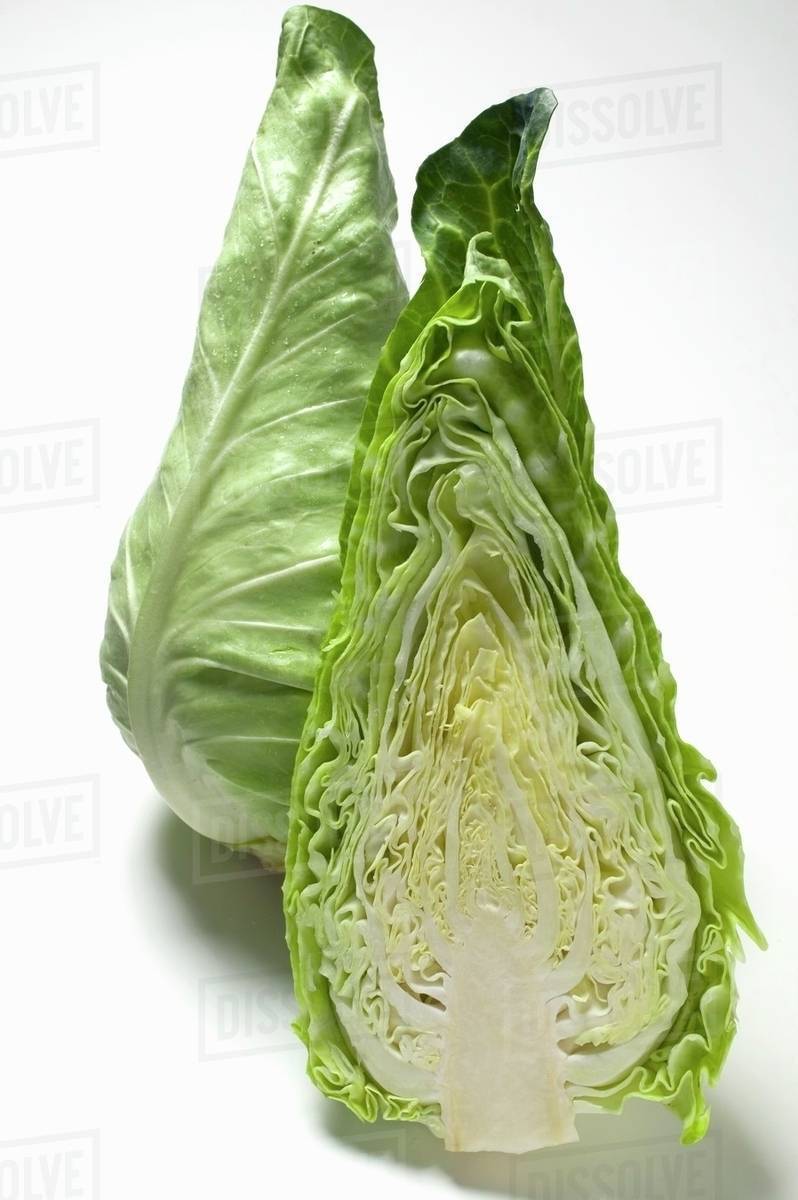 Half and whole pointed cabbage - Stock Photo - Dissolve