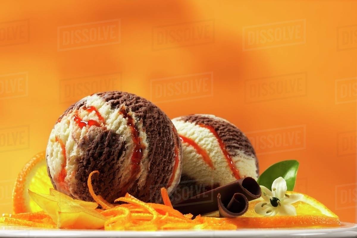 Vanilla, chocolate and orange ice cream - Royalty-free Stock Photo ...