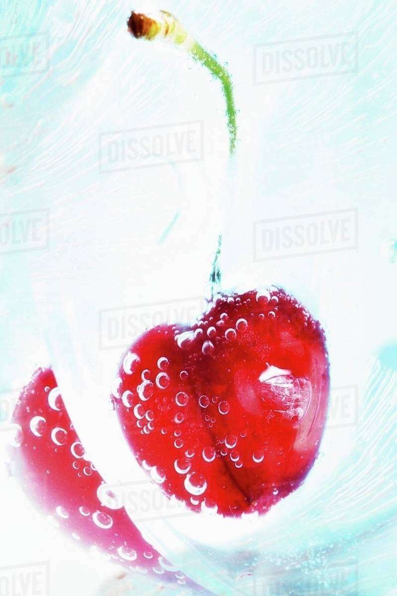 Cherry frozen in a block of ice - Stock Photo - Dissolve