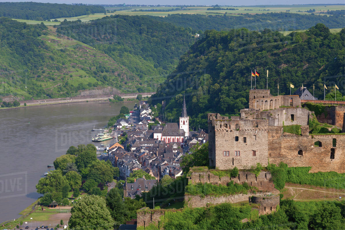 Europe, Germany, Rhineland-Palatinate, View of village and burg ...