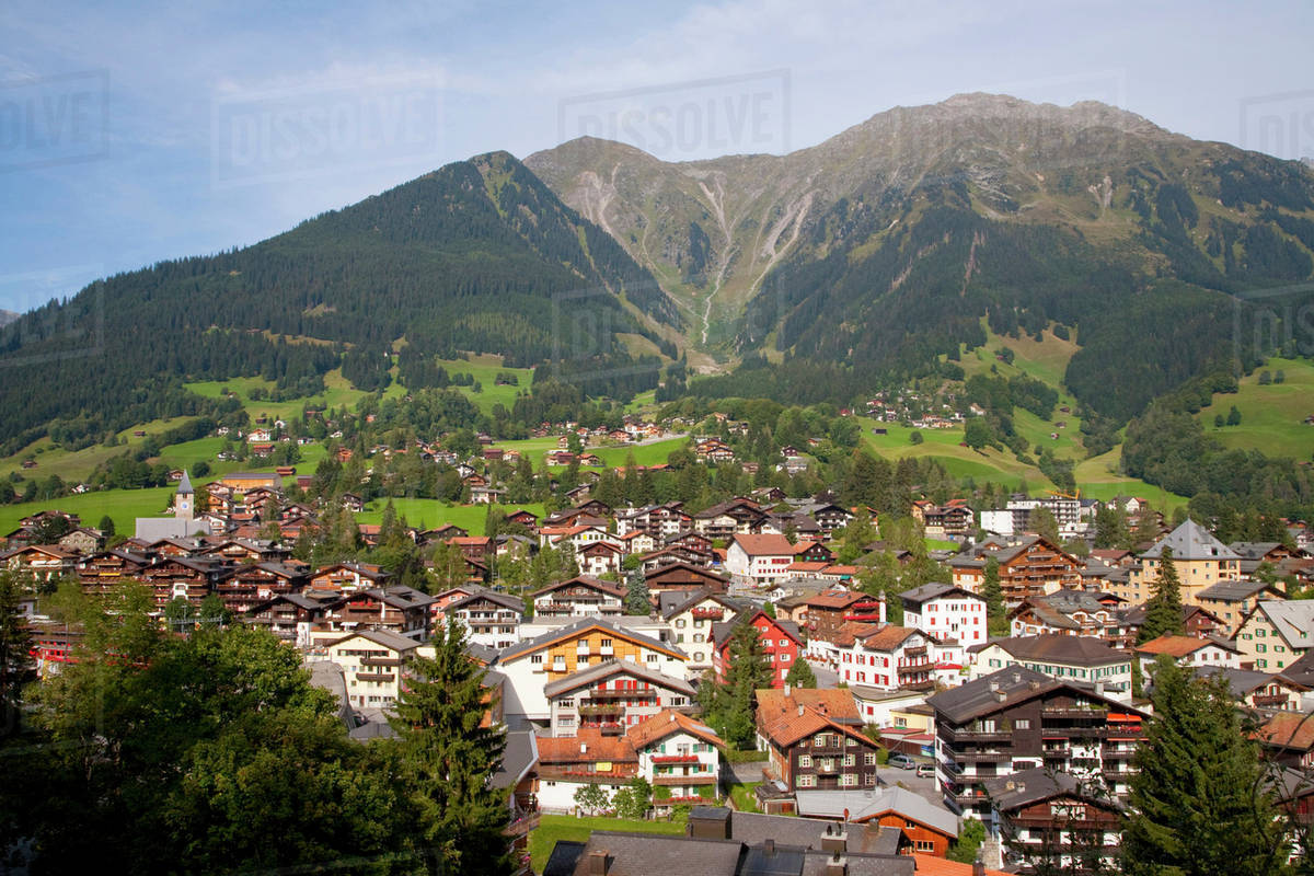 Switzerland, Grisons, Village Klosters, elevated view - Stock Photo ...