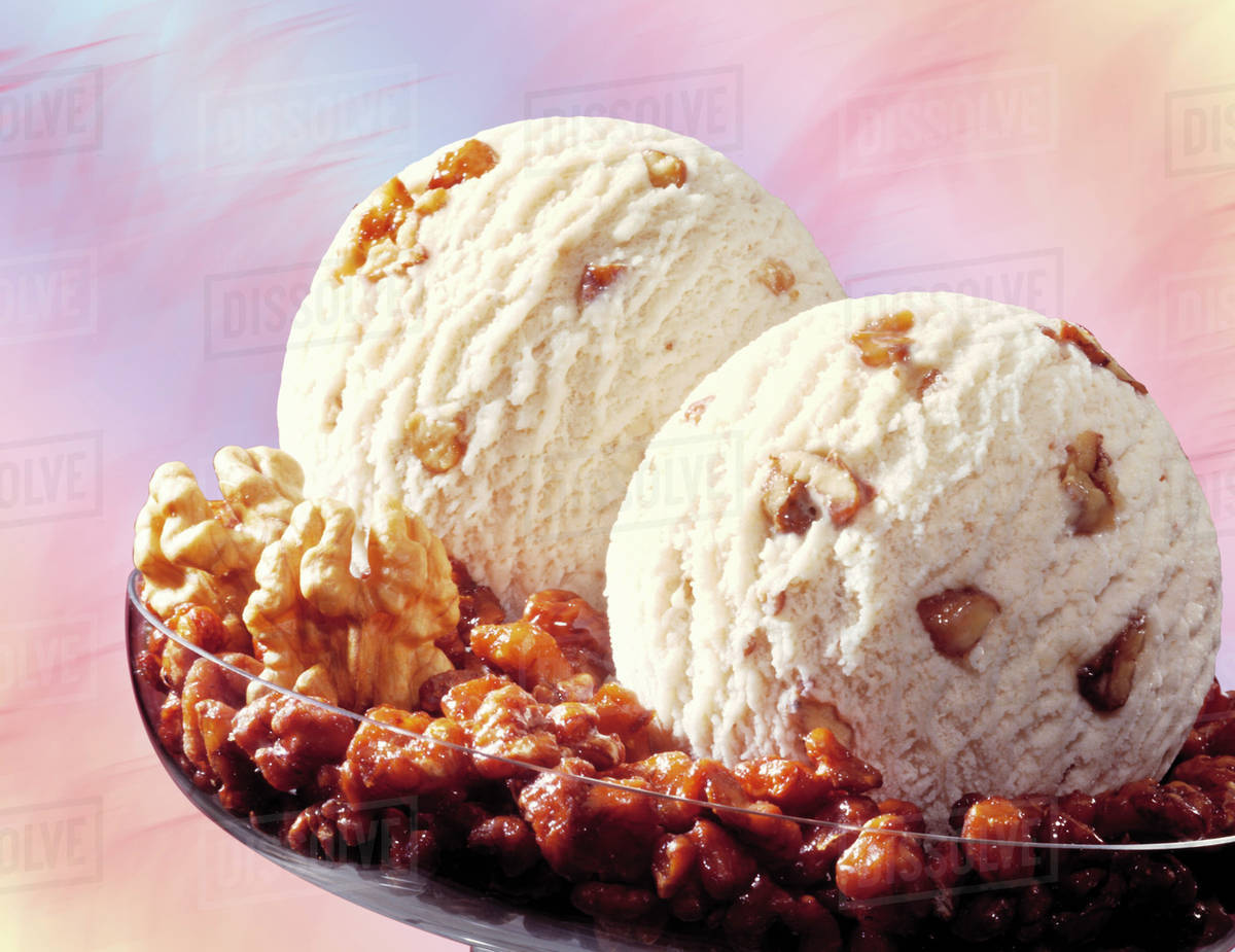 Walnut ice cream, close-up - Stock Photo - Dissolve
