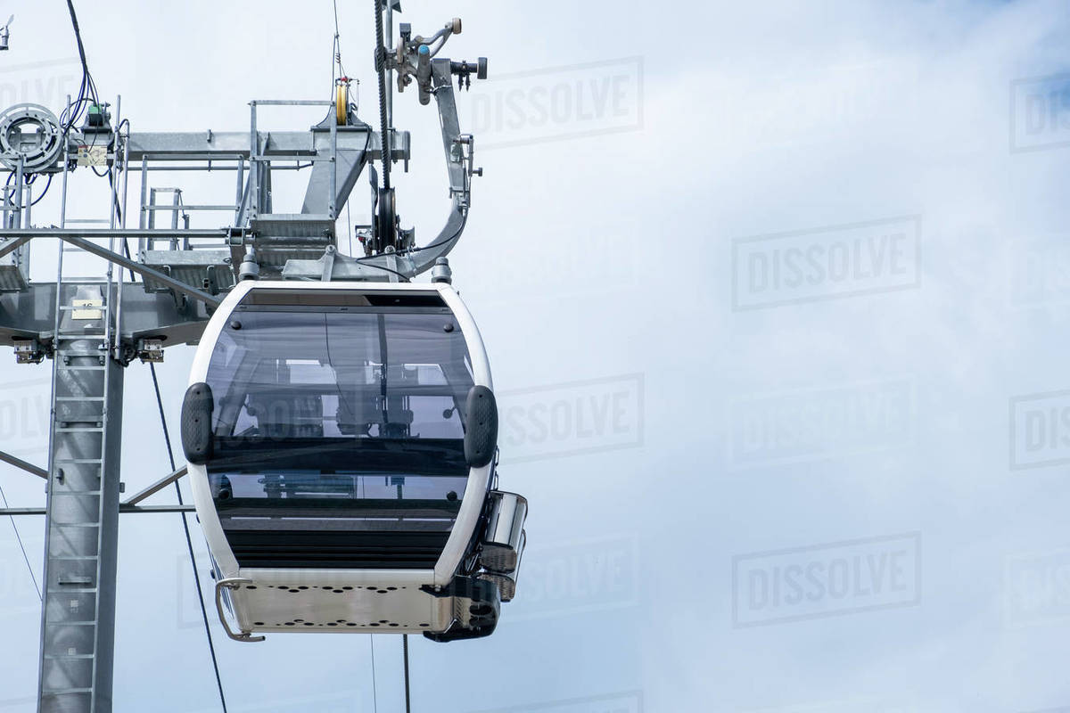 Close-up of a cable car cabin against the sky. Cable car trip to ...