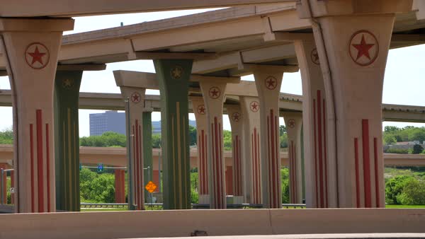 Dallas Highway Columns with the Texas Lone Star Symbol in Super Slow ...
