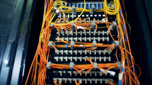 Modern server equipment. A rack with server equipment in a data-center ...