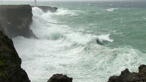Huge hurricane waves crash against massive cliffs - Stock Video Footage ...