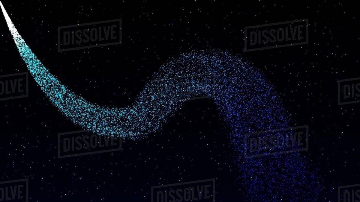 A vibrant blue light trail snakes through the night sky, leaving a ...