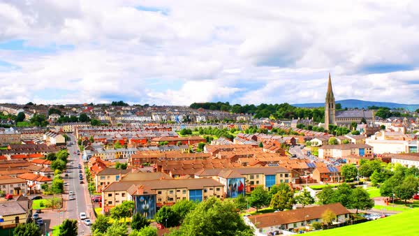 Derry, North Ireland. Aerial view of Derry Londonderry city center in ...