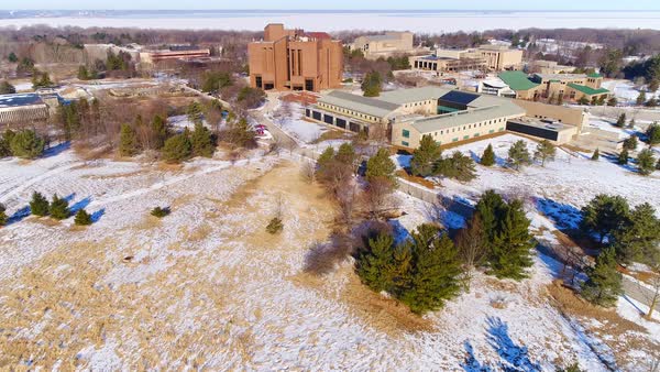 Aerial view of the University of Wisconsin Green Bay Campus in Winter ...