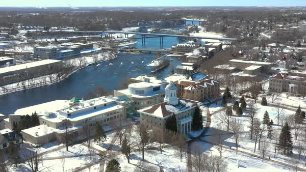 Scenic Winter aerial view of the Fox River as it flows through Appleton ...