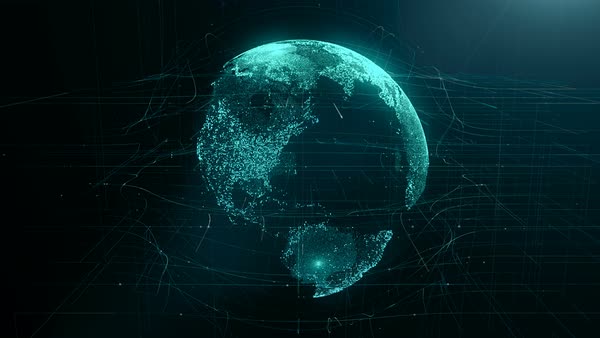 Digital data globe - abstract 3D rendering of a scientific technology ...