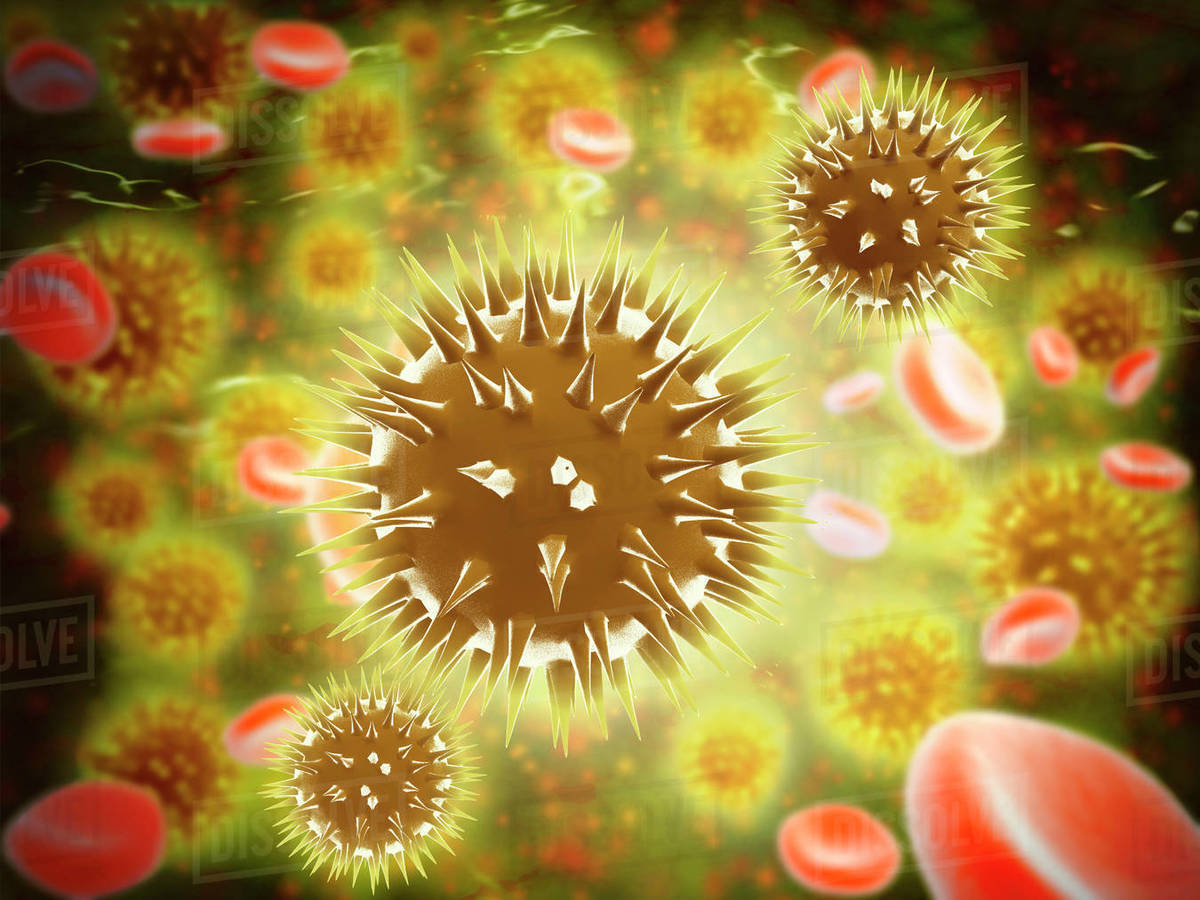 Cancer cell with red blood cell flow. - Stock Photo - Dissolve