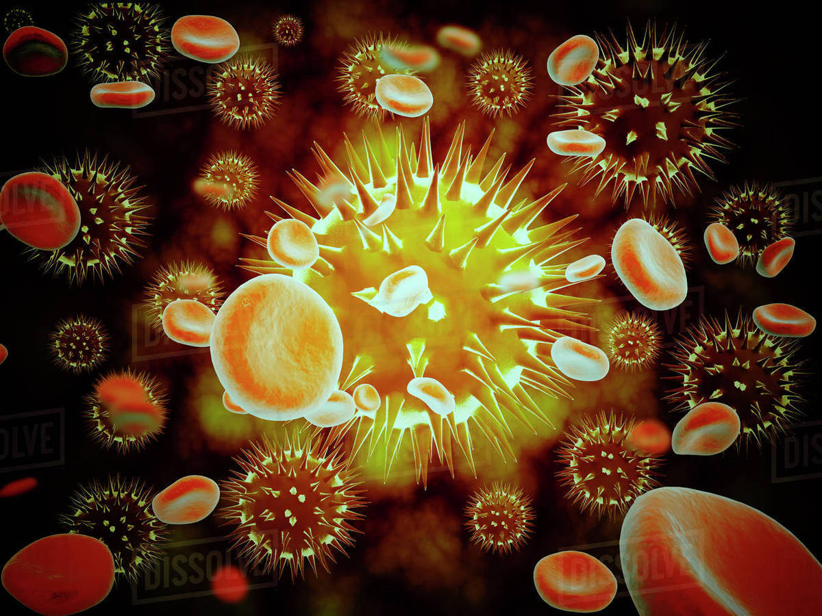 Cancer cell with red blood cell flow. - Royalty-free Stock Photo | Dissolve