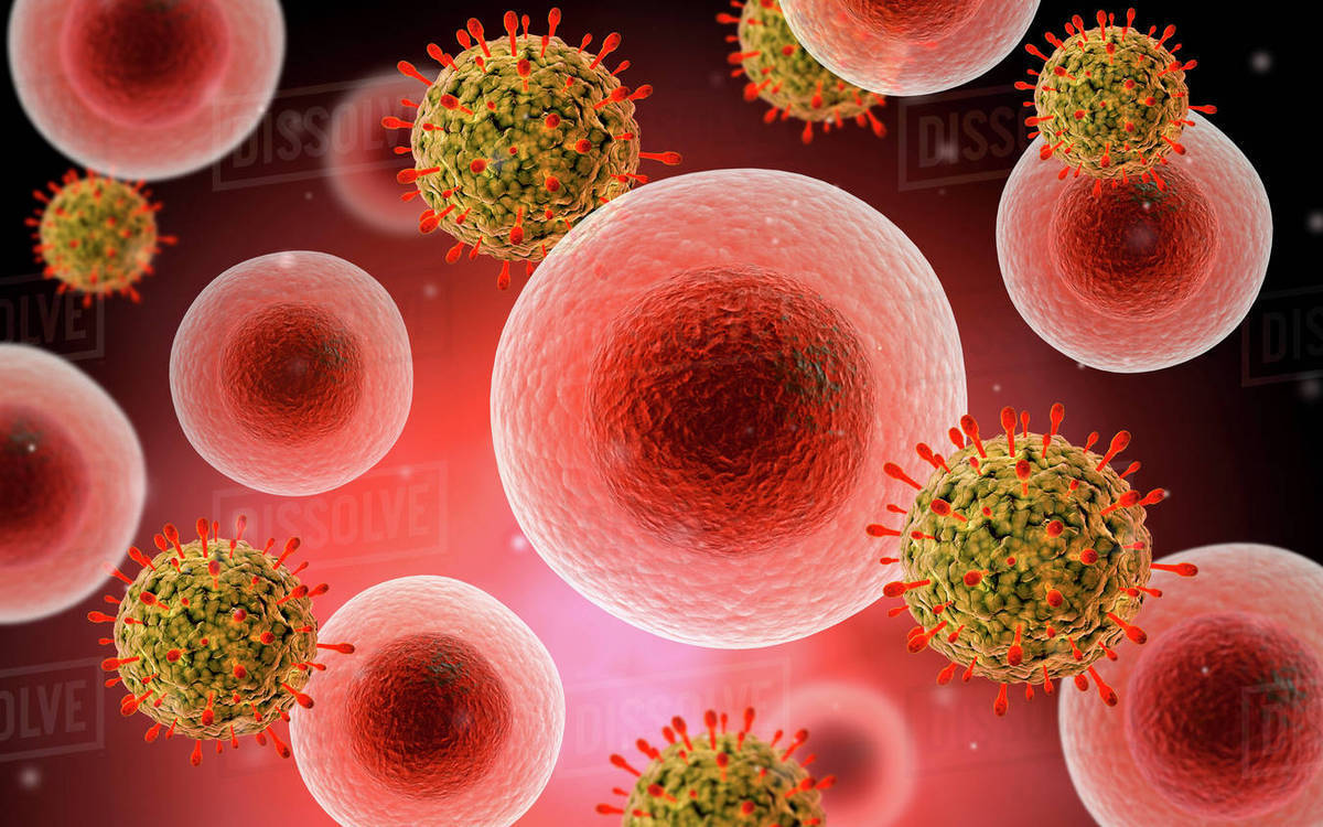 Microscopic view of cell and virus. - Royalty-free Stock Photo | Dissolve