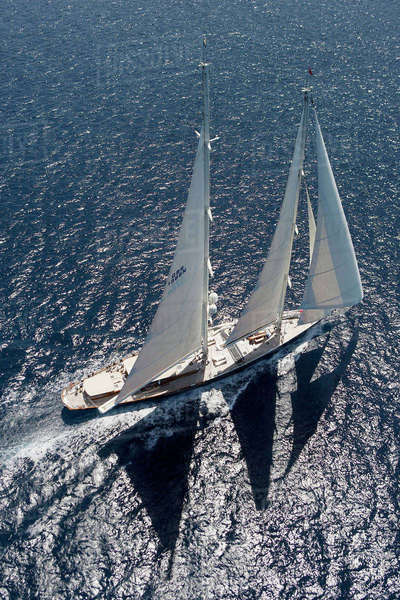 Aerial view of SY Athos, 192ft long ketch, racing at Superyacht Cup ...