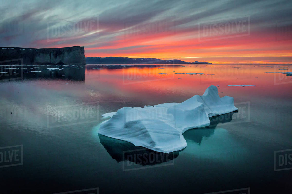 Sunset off of Scott Island, with floating pieces of sea ice, Scott ...