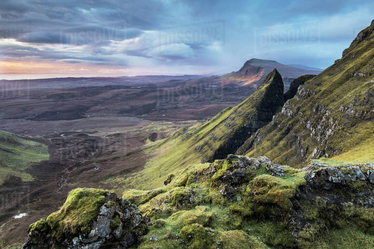 View along the Trotternish Ridge at dawn, Isle of Skye, Inner Hebrides ...