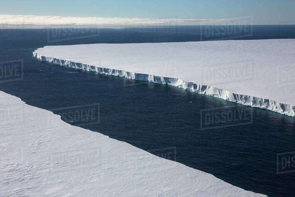 Aerial view of the Ross Ice Shelf, the largest ice shelf of Antarctica ...