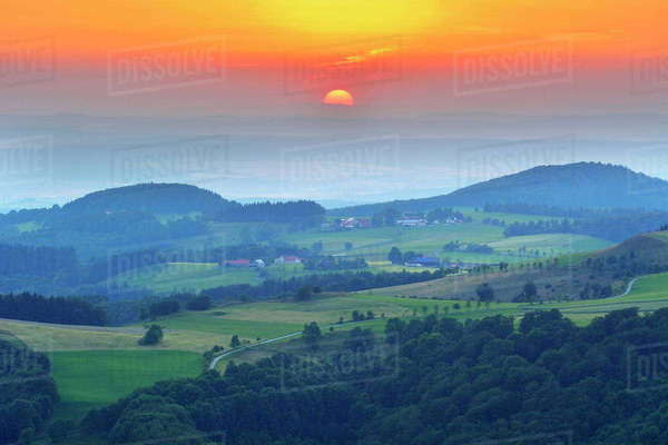 Low Mountain Landscape at Sunset with view from Abtsrodaer Kuppe ...
