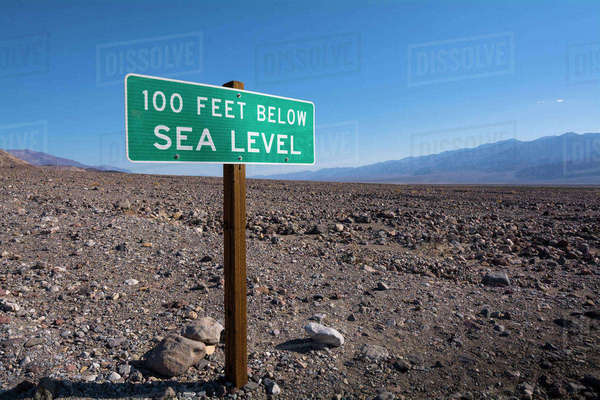 100 Feet Below Sea Level Sign, Death Valley National Park, California ...