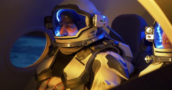 Astronauts experiencing high g-force during landing on a planet - 4K ...