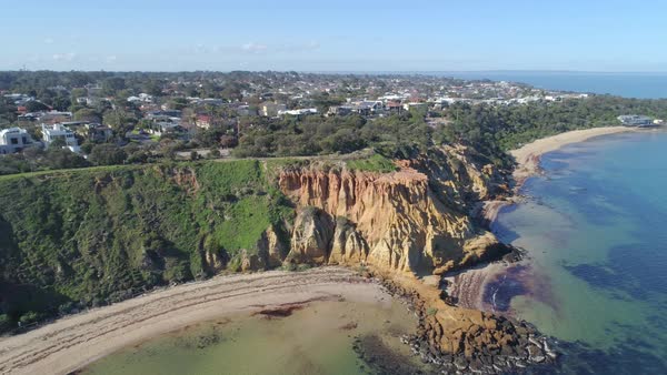 Forward flight with camera tilting down towards Red Bluff lookout in ...