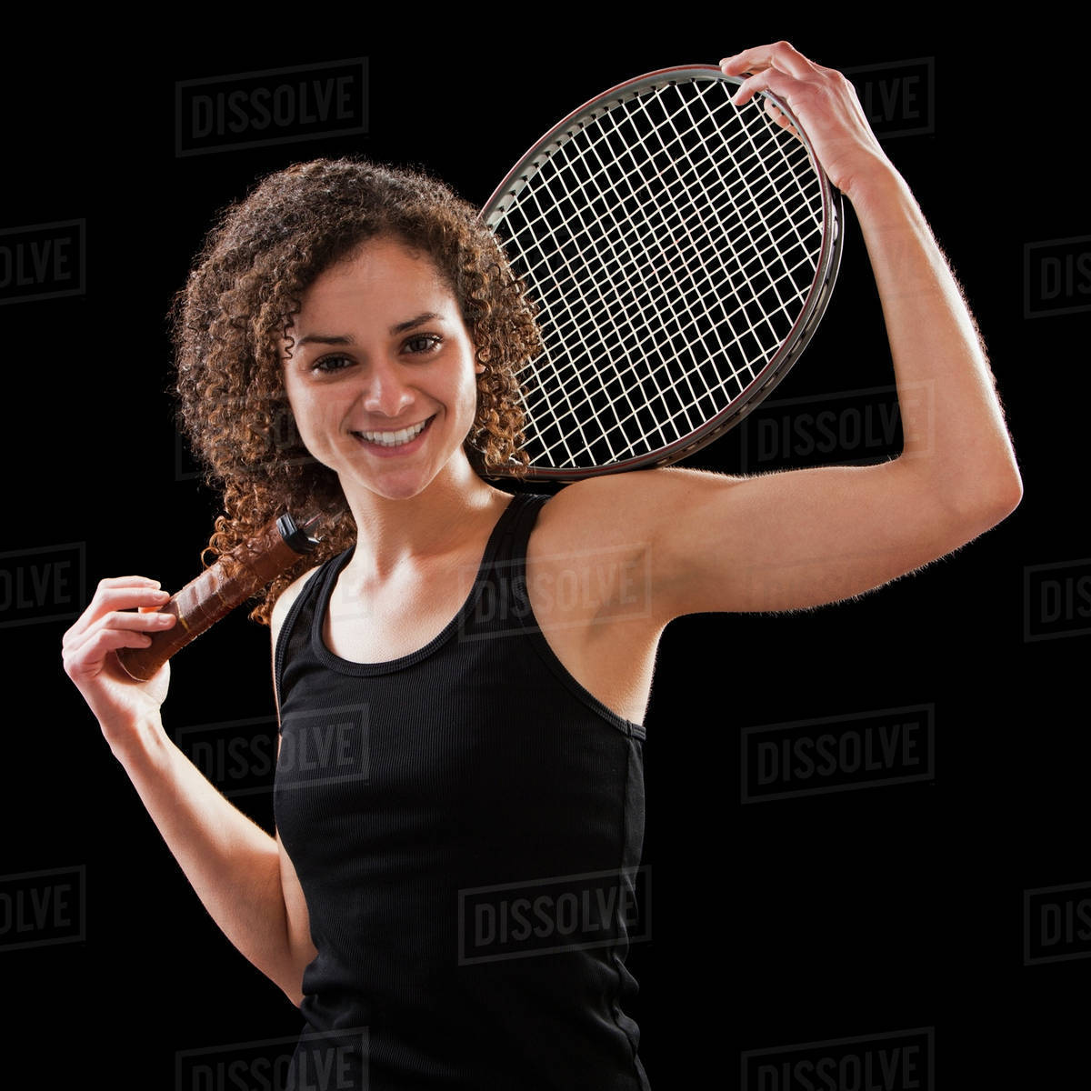 Caucasian tennis player holding tennis racket - Royalty-free Stock ...