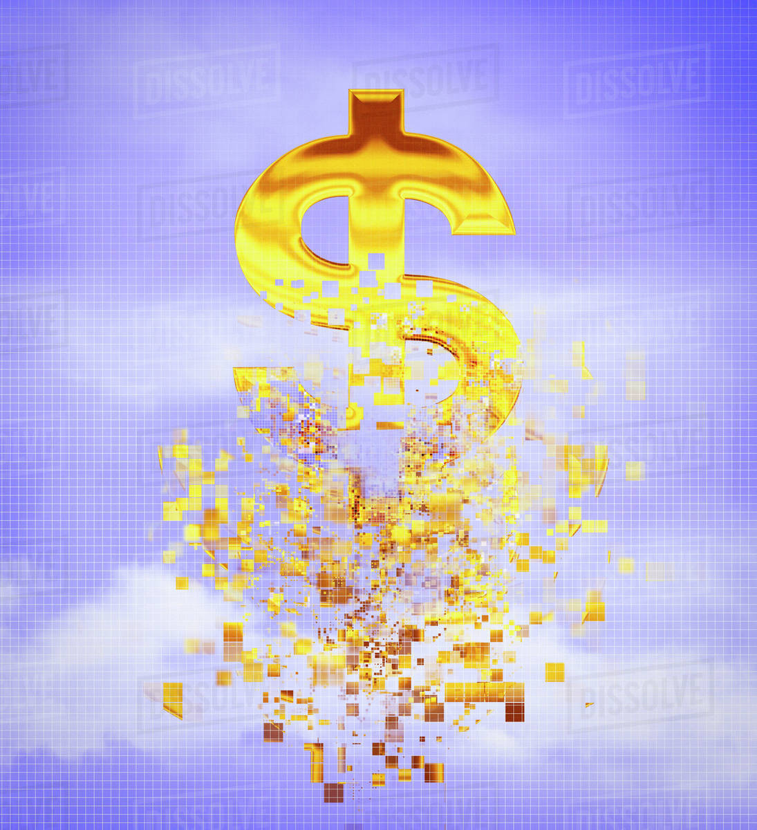Pixelated dollar sign in sky - Royalty-free Stock Photo | Dissolve