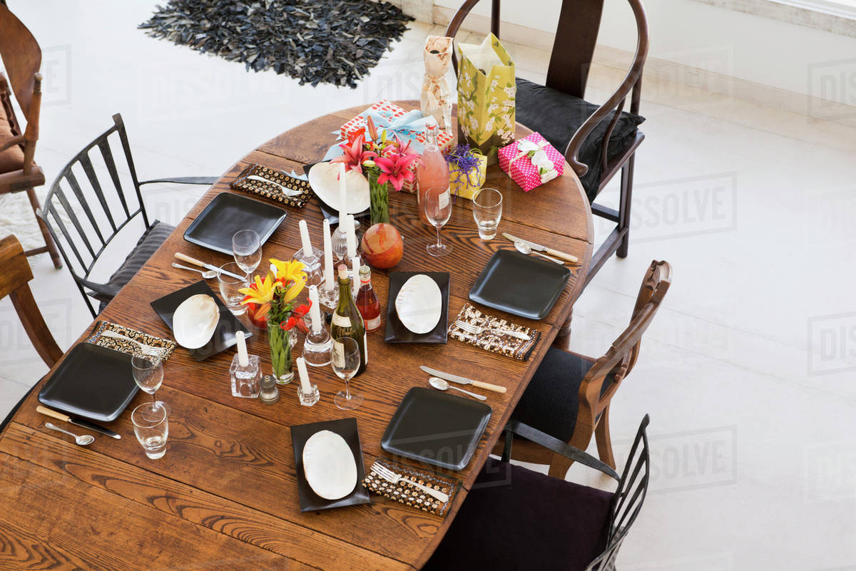 High angle view of dining room table - Royalty-free Stock Photo | Dissolve