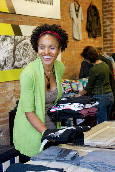 African American small business owner in clothing shop - Stock Photo ...
