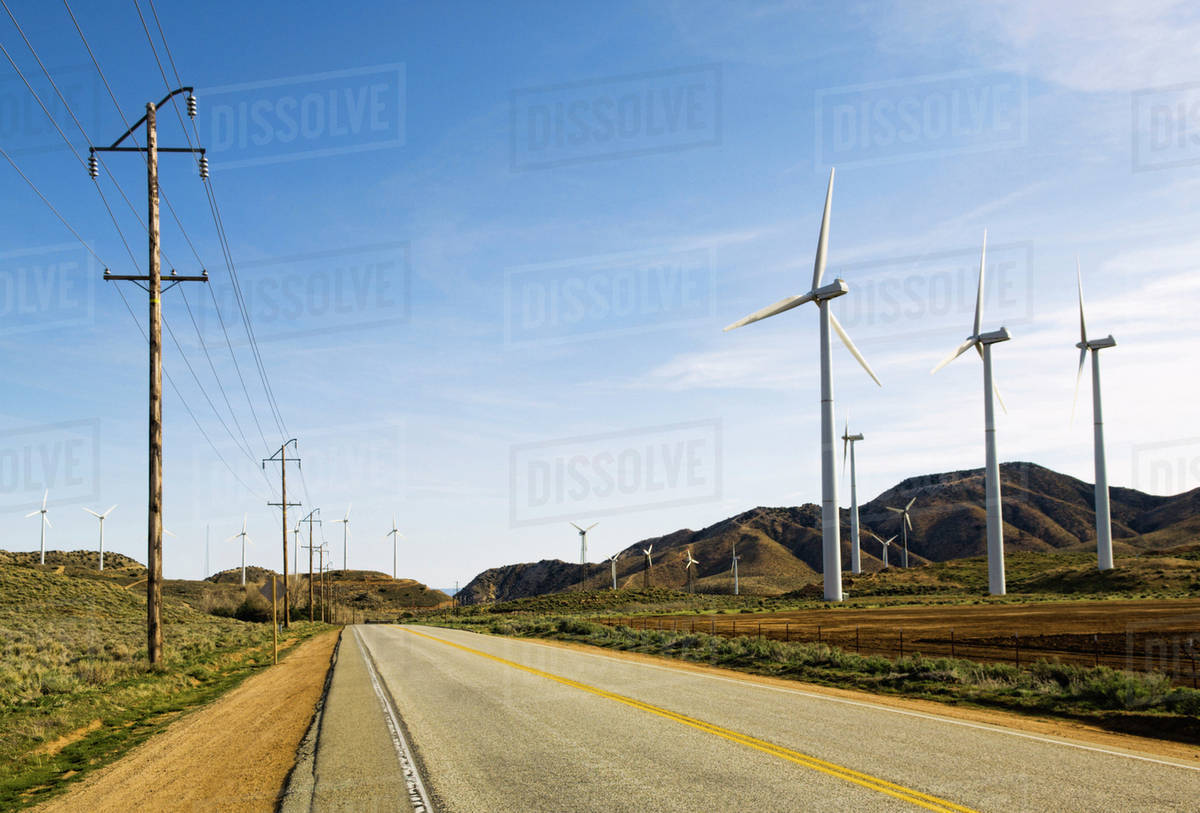 Wind turbines in remote area - Stock Photo - Dissolve