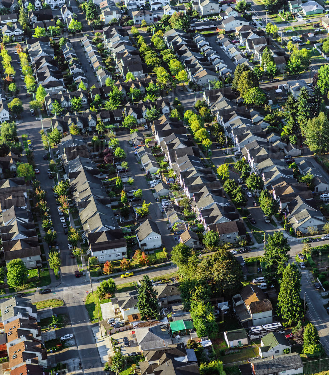 Aerial view of Seattle neighborhood, Washington, United States ...
