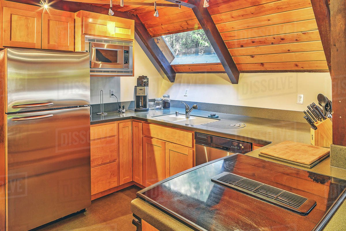 Countertops and refrigerator in rustic kitchen - Royalty-free Stock ...