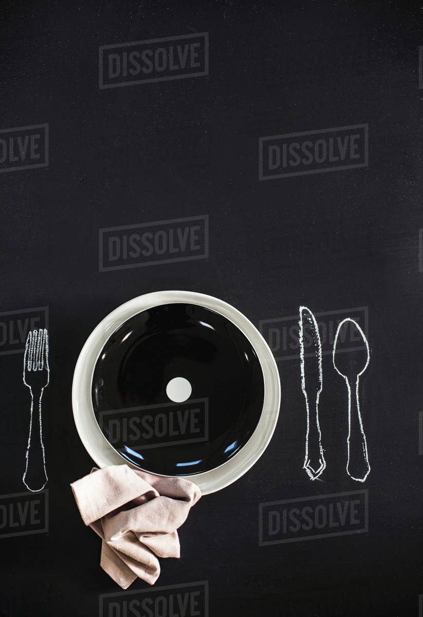 Plate and napkin with drawing of flatware - Royalty-free Stock Photo ...