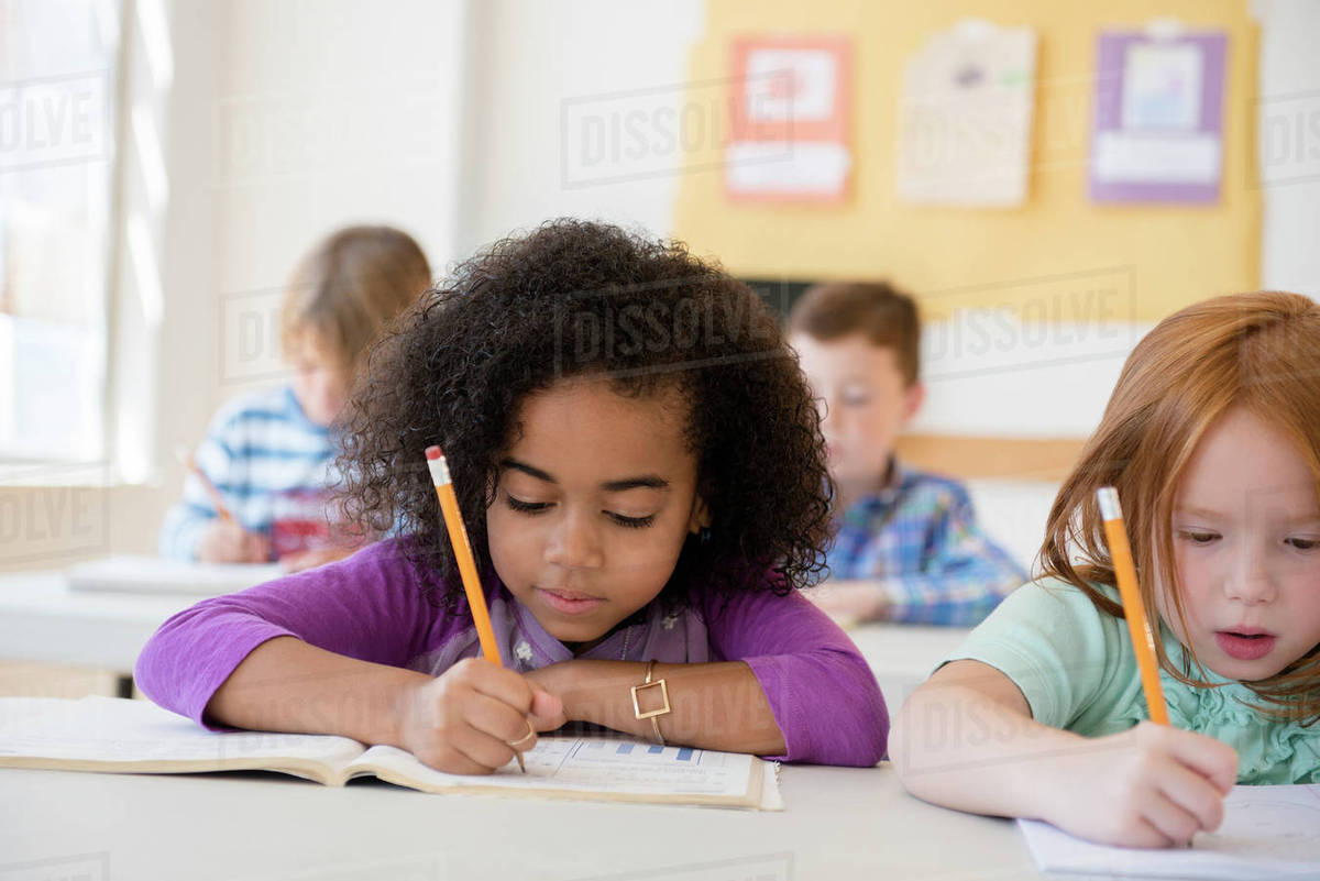 Students working in classroom - Stock Photo - Dissolve