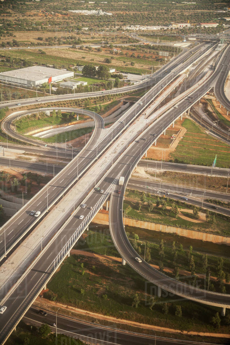 Aerial view of freeway roads in rural landscape - Royalty-free Stock ...