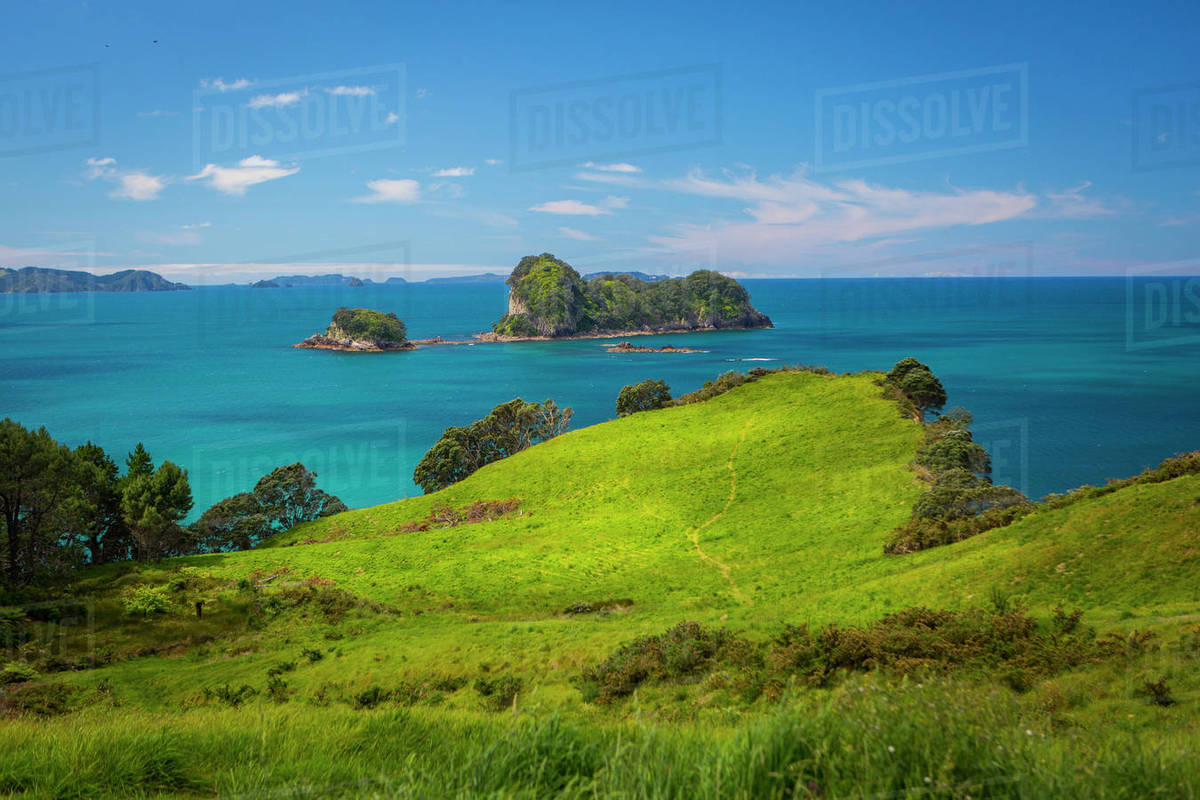Grassy cliff and remote seascape - Stock Photo - Dissolve