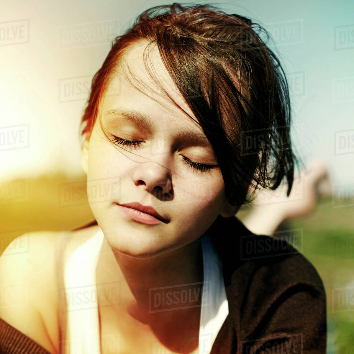 Close up of Caucasian teenage girl with eyes closed - Royalty-free ...