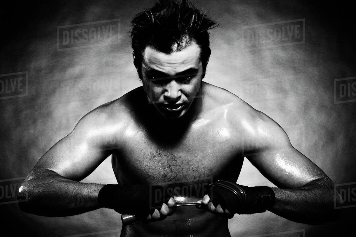 Caucasian boxer athlete flexing his muscles - Royalty-free Stock Photo ...