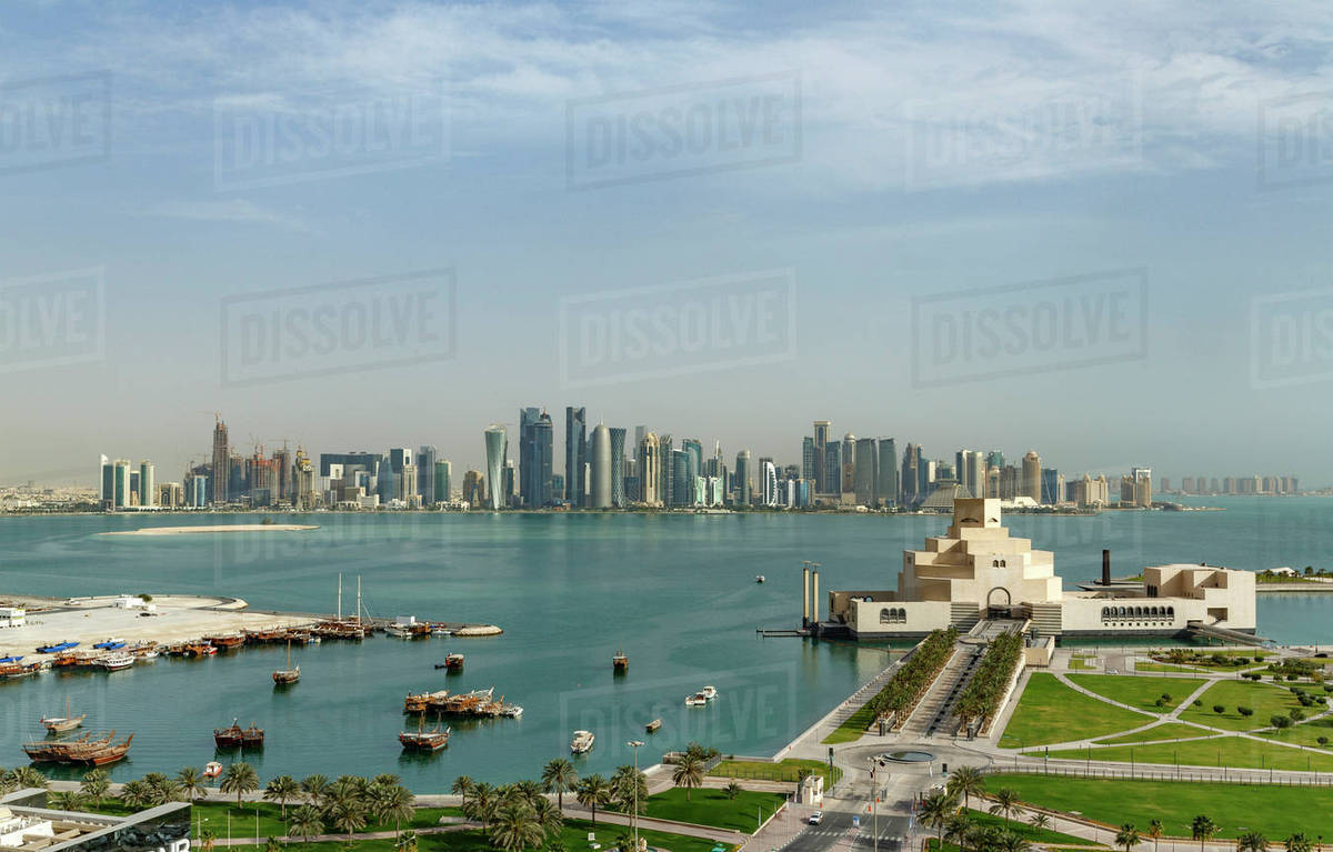 Doha cityscape and harbor, Doha, Qatar - Royalty-free Stock Photo ...