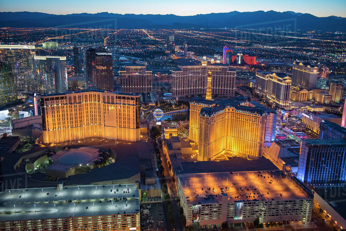 Aerial view of illuminated cityscape, Las Vegas, Nevada, United States ...