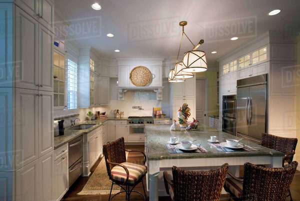 Large kitchen in plantation style home - Royalty-free Stock Photo ...