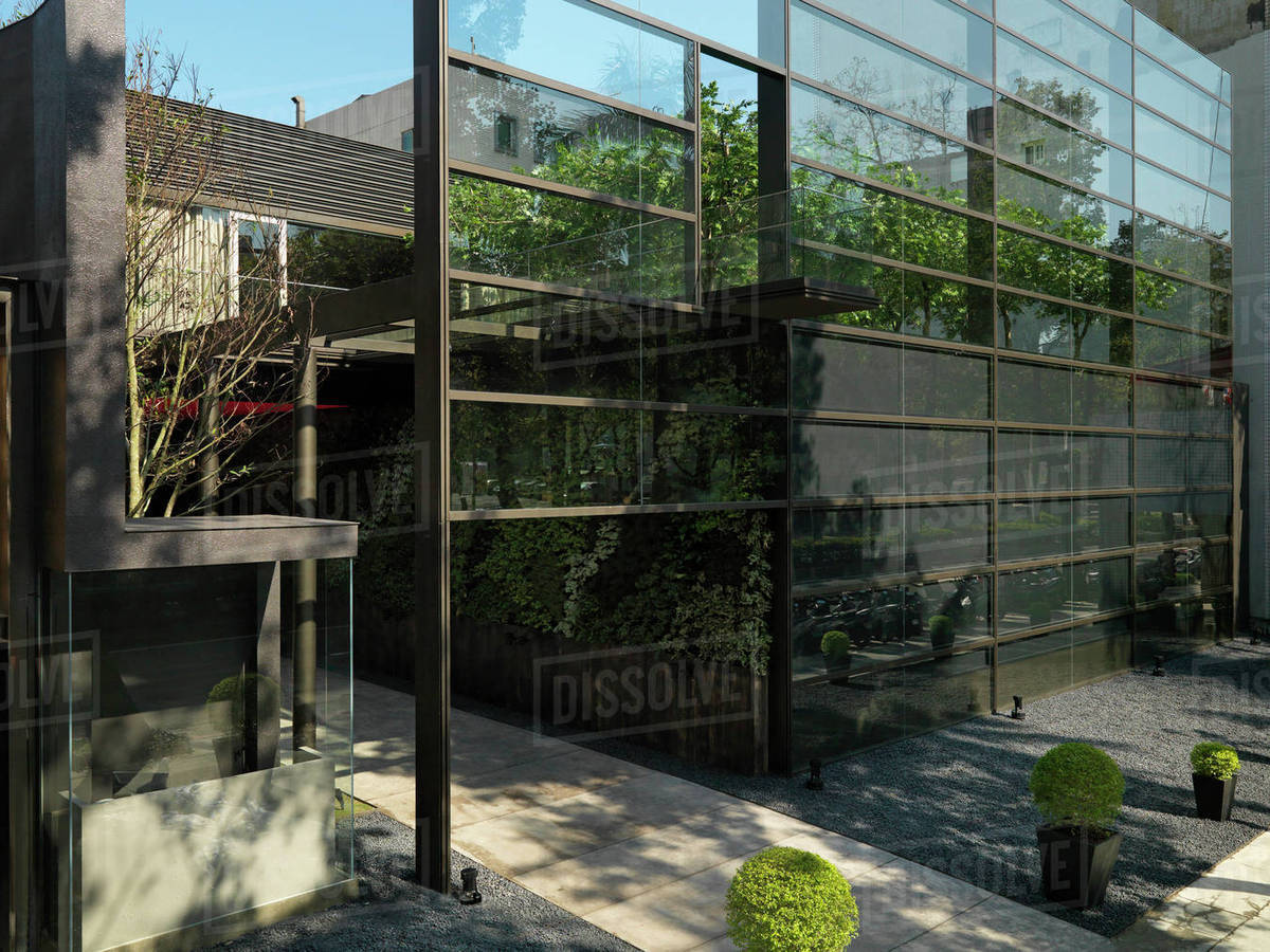 Entrance modern glass building - Stock Photo - Dissolve