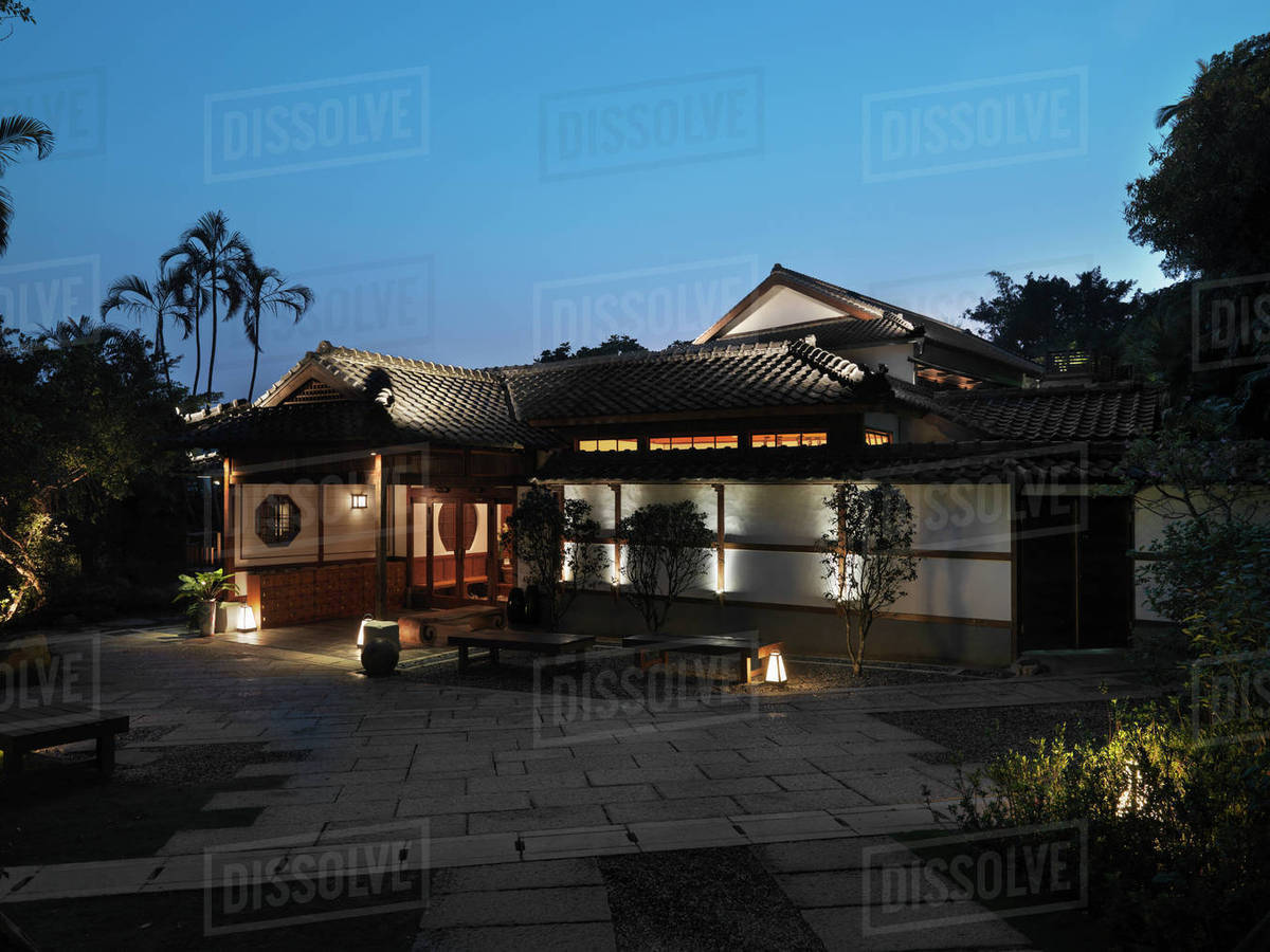 Front of colonial japanese building at dusk - Stock Photo - Dissolve