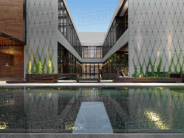 Reflecting pool outside of modern building - Royalty-free Stock Photo ...