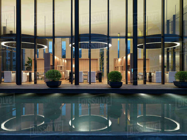 Reflection pool outside modern building - Royalty-free Stock Photo ...