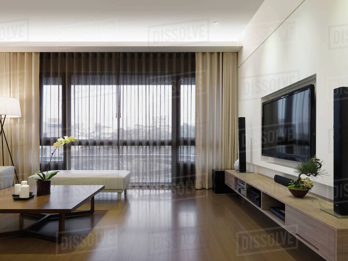Entertainment center in modern living room - Royalty-free Stock Photo ...