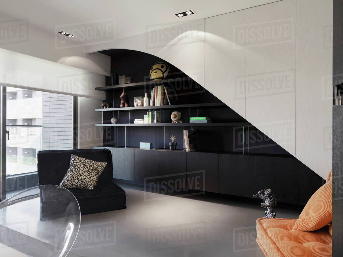 Modern style office with bookshelf and love seat - Royalty-free Stock ...